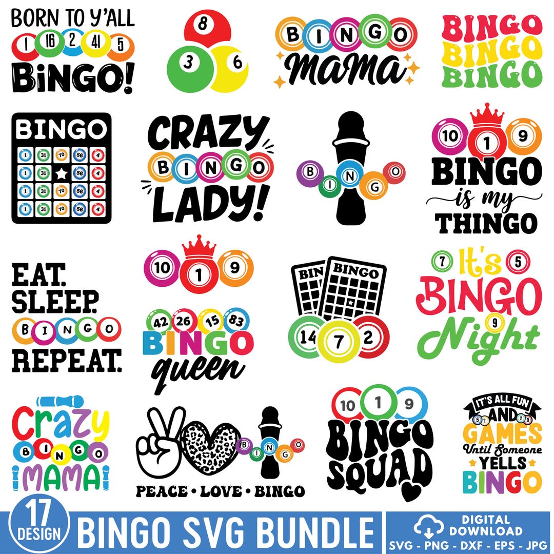 17 Bingo Svg Bundle ,bingo Shirt Svg, Bingo Player Svg ,bingo Victory ...