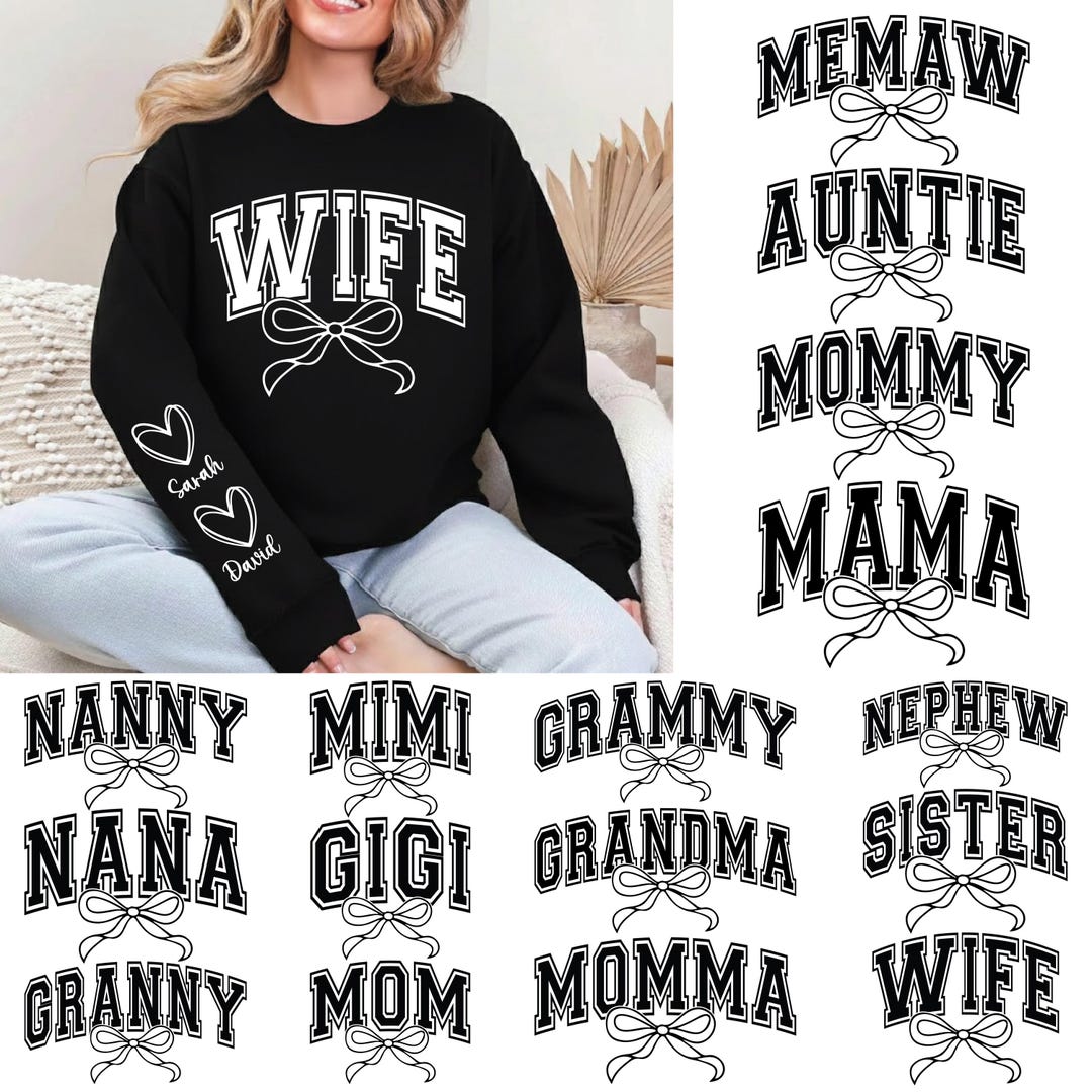 Grandma Mama Mom Bow Svg, Coquette Bow Gigi Png, Mini Bow Varsity Dxf ...