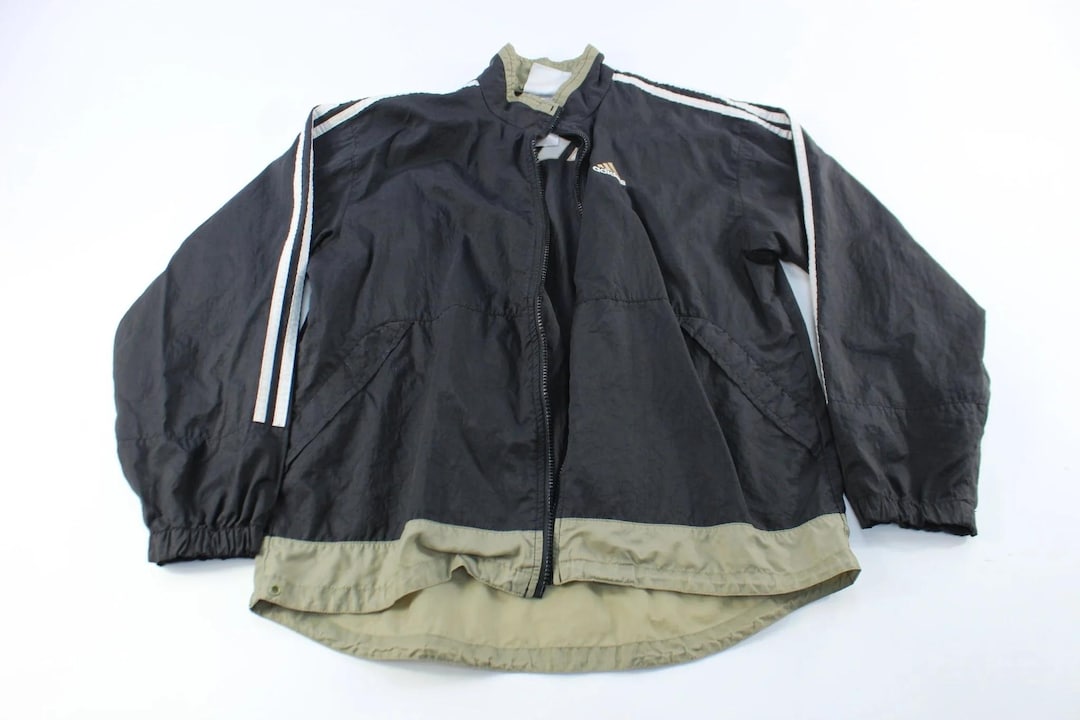 Adidas Embroidered Logo Black & Tan Striped Zip up Jacket - Etsy