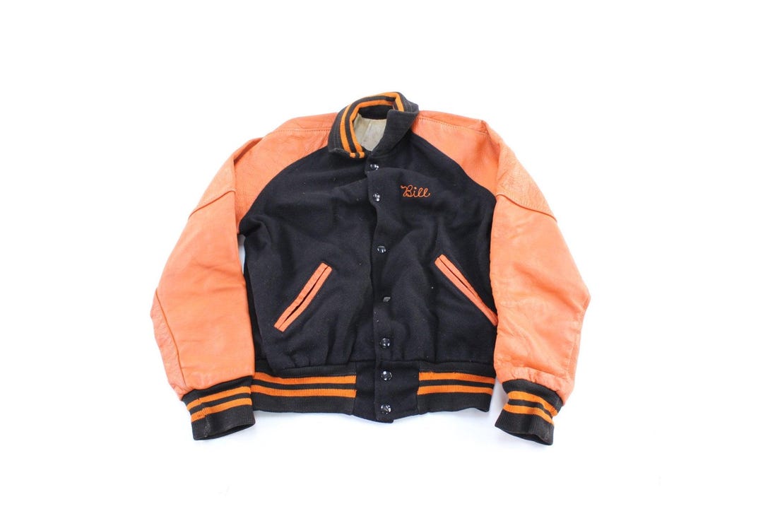 80's Black & Orange Varsity Letterman Jacket - Etsy