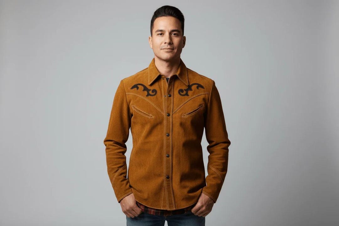 90's Western Tan Suede Leather LS Button Down - Etsy