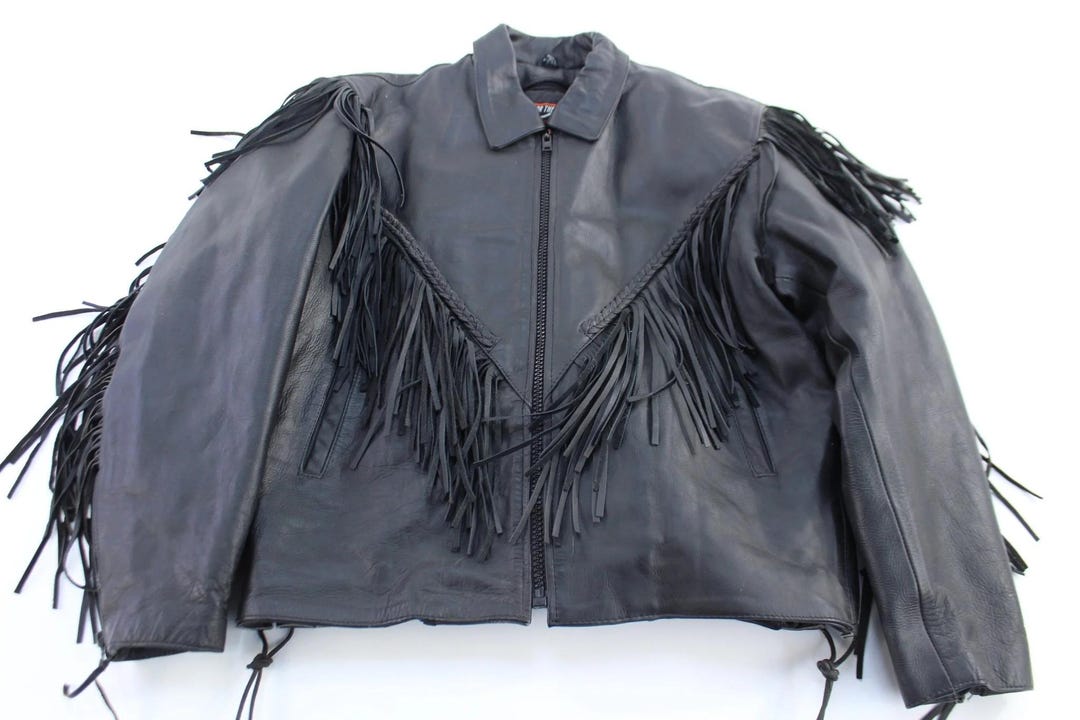 Interstate Black Leather Fringe Jacket - Etsy