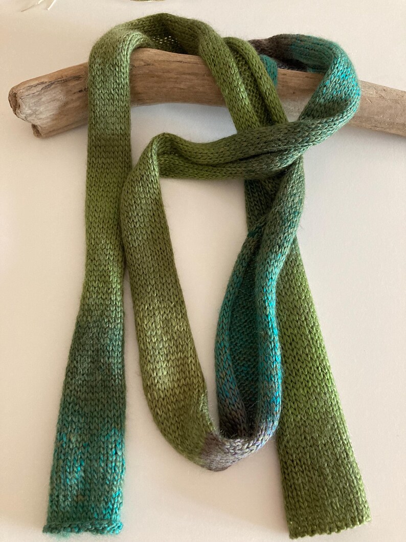 Green Alpaca Wool Scarf - Handmade Long Thin Gradient Knit - Soft ...