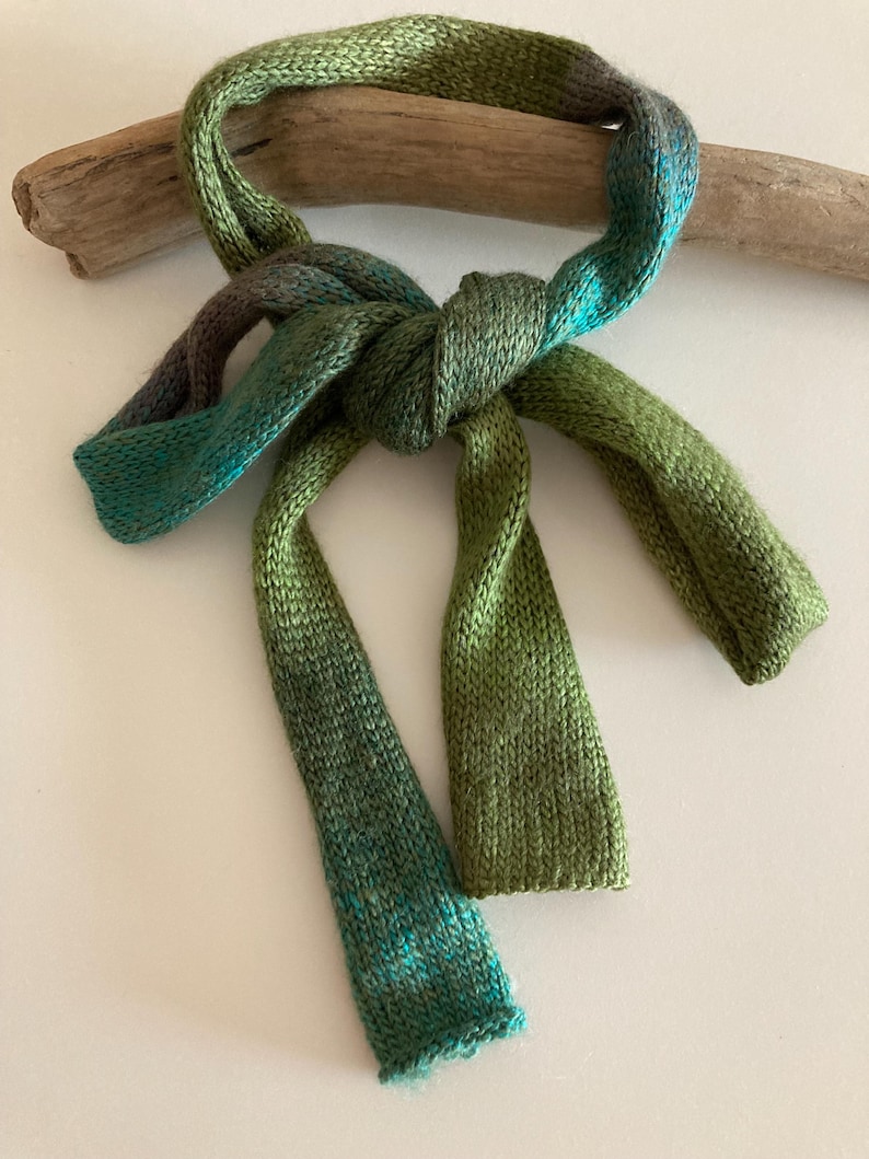 Green Alpaca Wool Scarf - Handmade Long Thin Gradient Knit - Soft ...