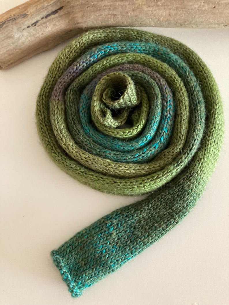 Green Alpaca Wool Scarf - Handmade Long Thin Gradient Knit - Soft ...