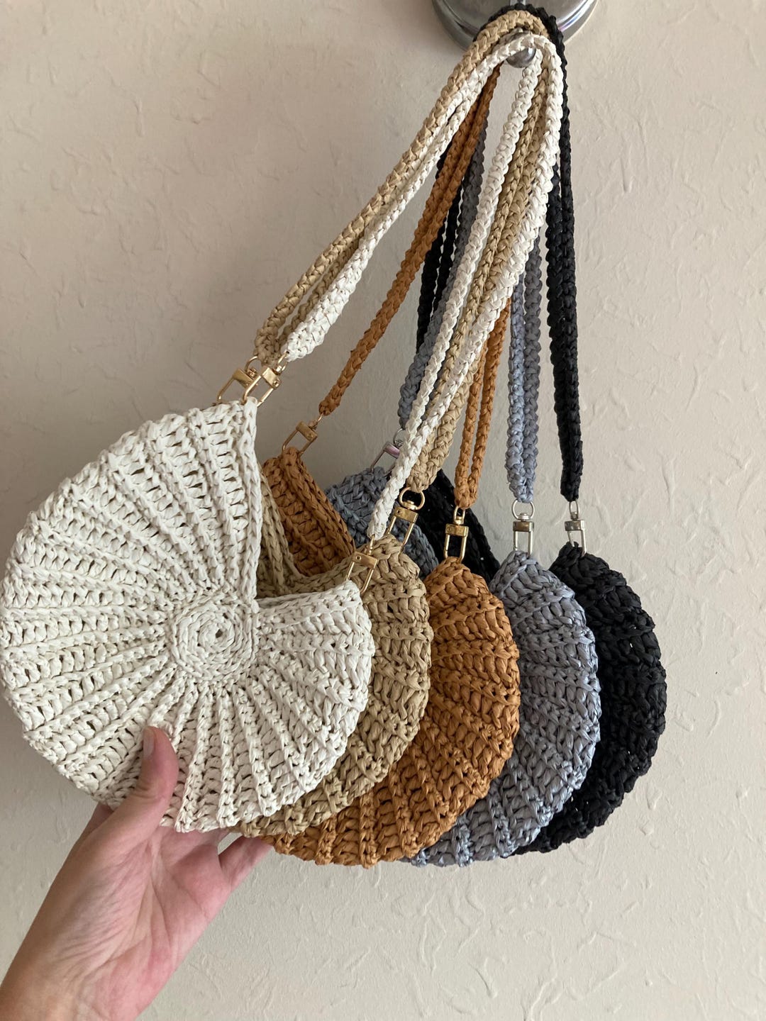 Seashell Raffia Bag – Crochet Shell Shape Shoulder Tote – Boho Summer ...