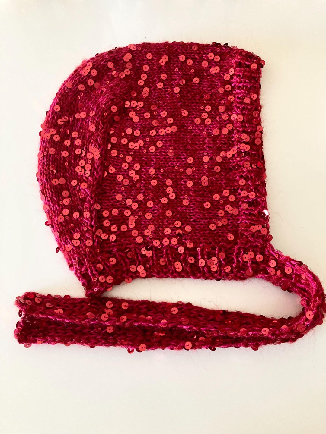 Red Sequin Bonnet Adult, Hat for Women, Shiny Bonnet Hat, Angora Trendy ...