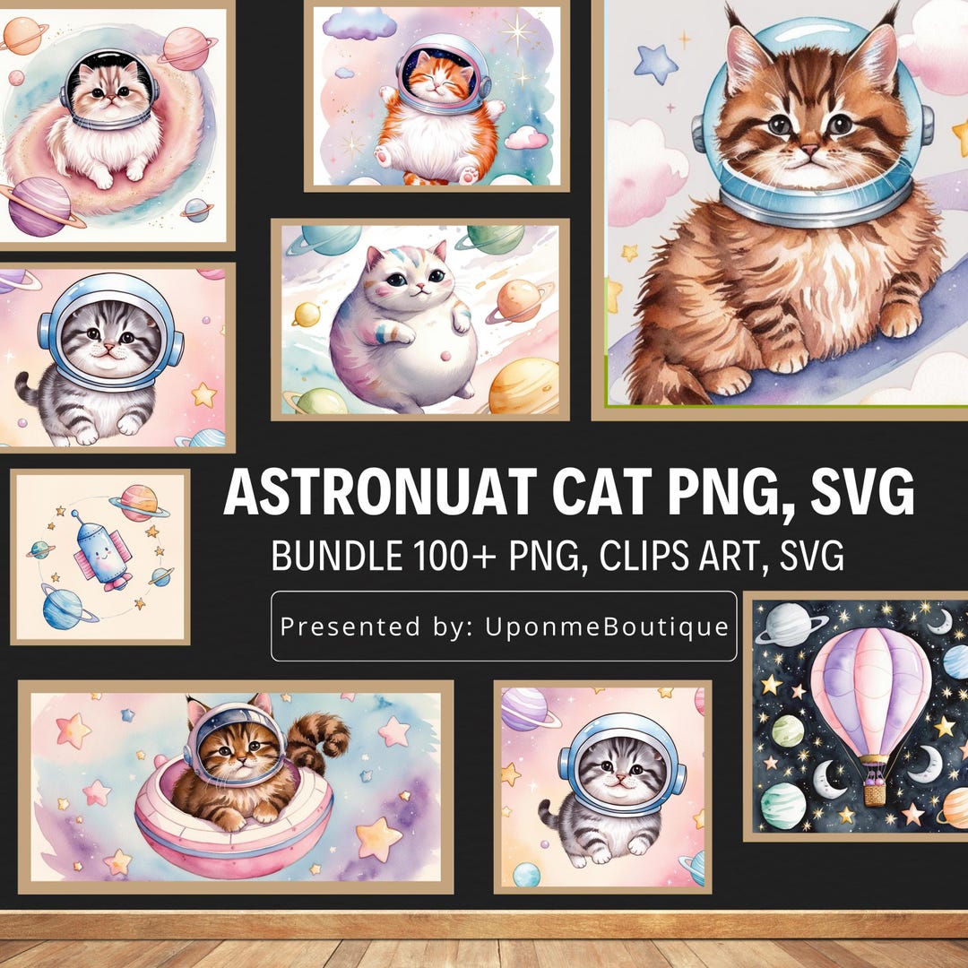 Astronaut Cat Clipart Bundle, 100+ PNG SVG, Space Cats Clip Art, Galaxy ...