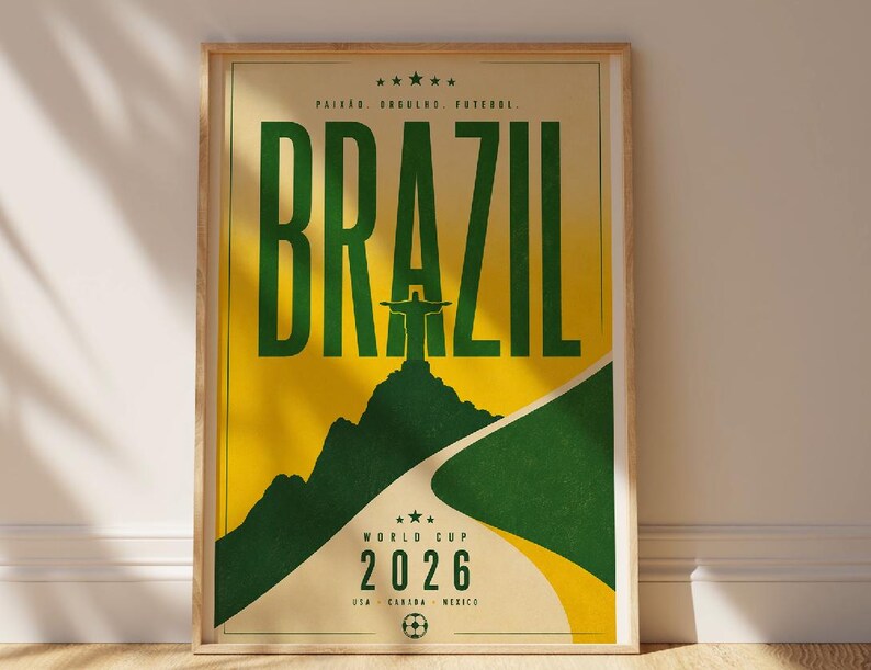 Brazil World Cup 2026 Poster Printable, Brazil Football Wall Art ...