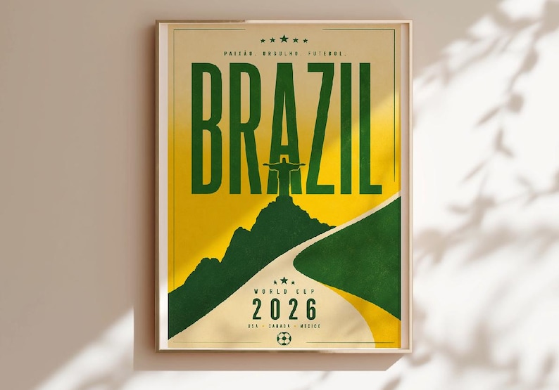 Brazil World Cup 2026 Poster Printable, Brazil Football Wall Art ...
