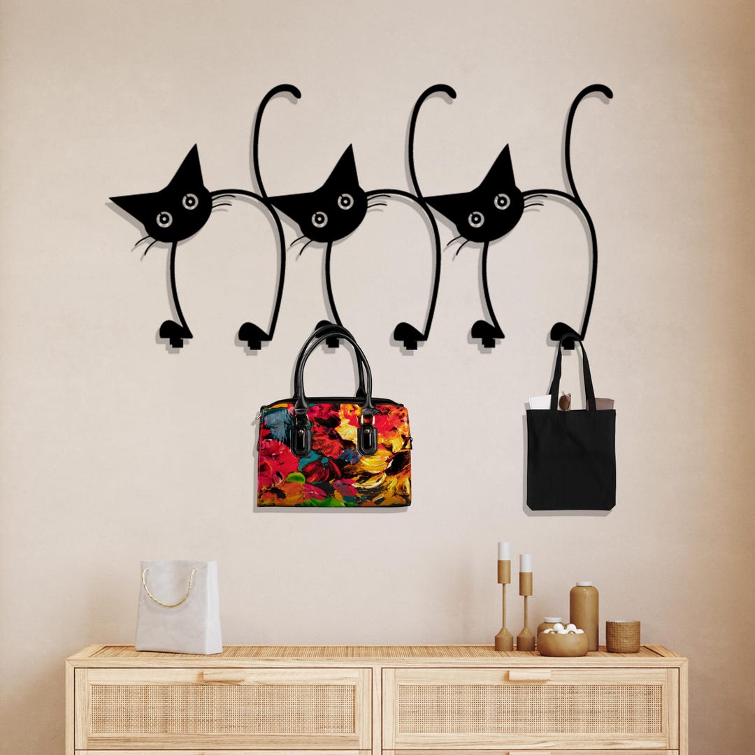 Cute Cat Key Holder-cat Metal Wall Hook -funny Cat Coat & Towel Hooks ...
