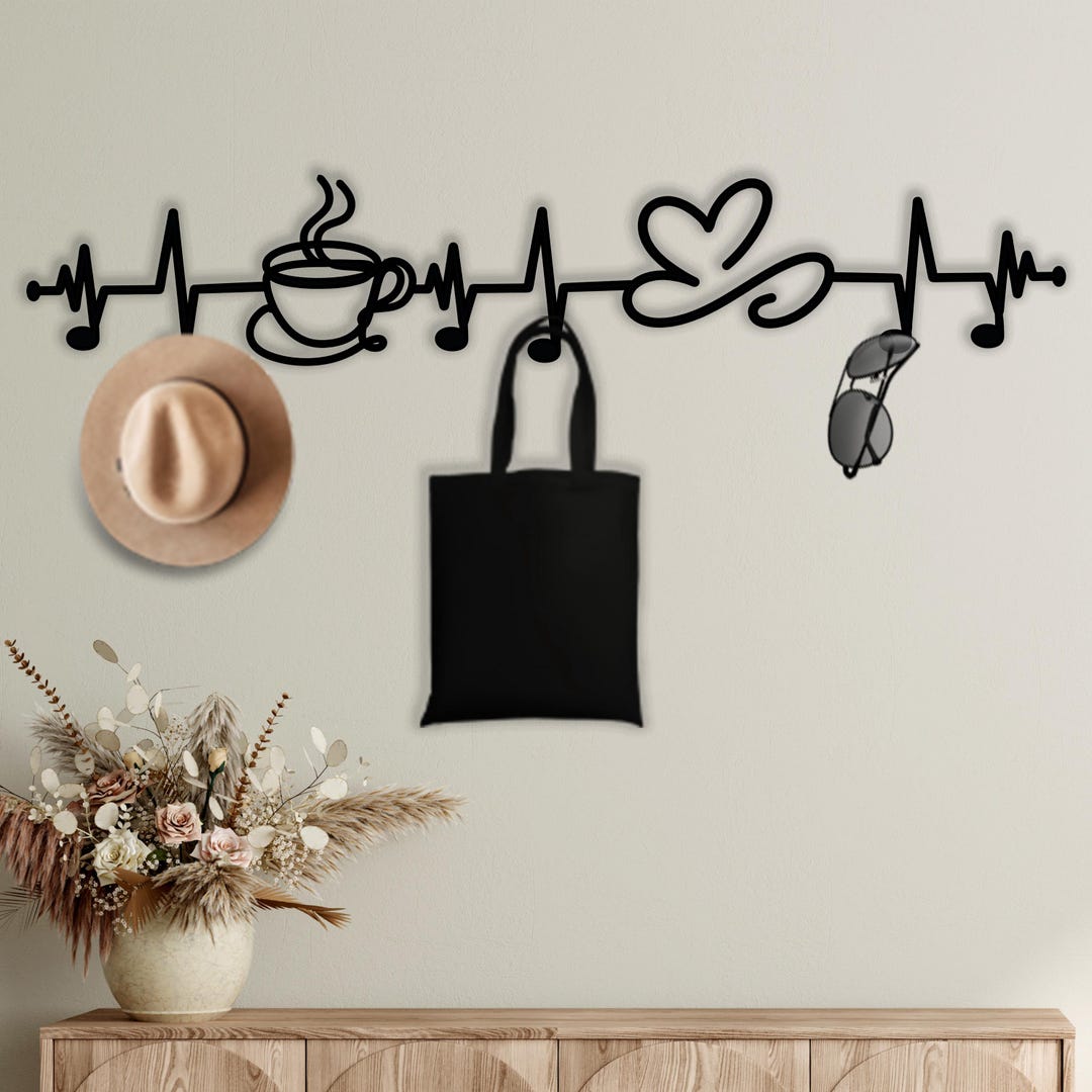 Metal Wall Hanger, Coffee Line Art,music Wall Decor, Coffee Bar Signs ...