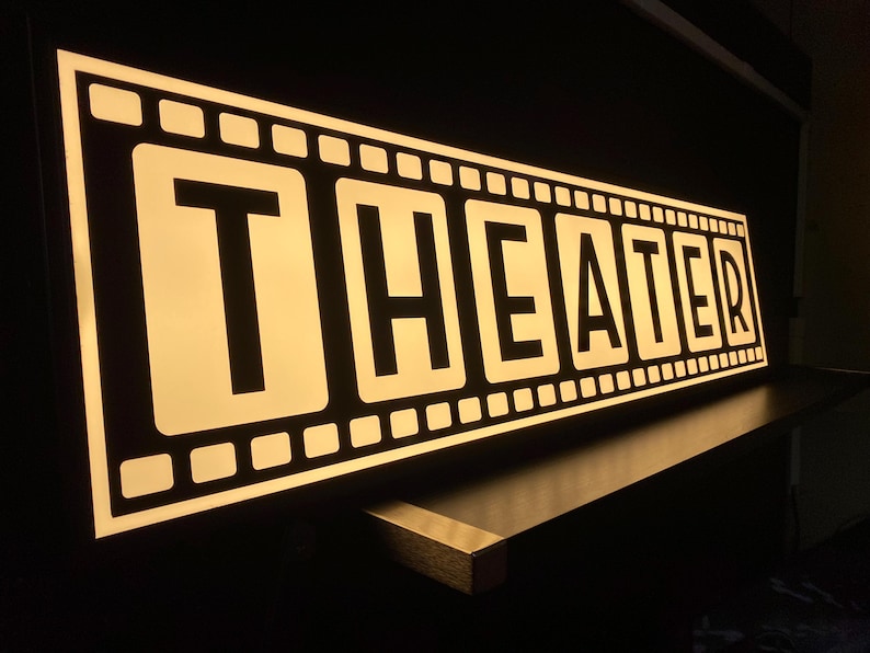 Customizable Art Deco Lighted Home Theater Sign: Movie Room Decor ...