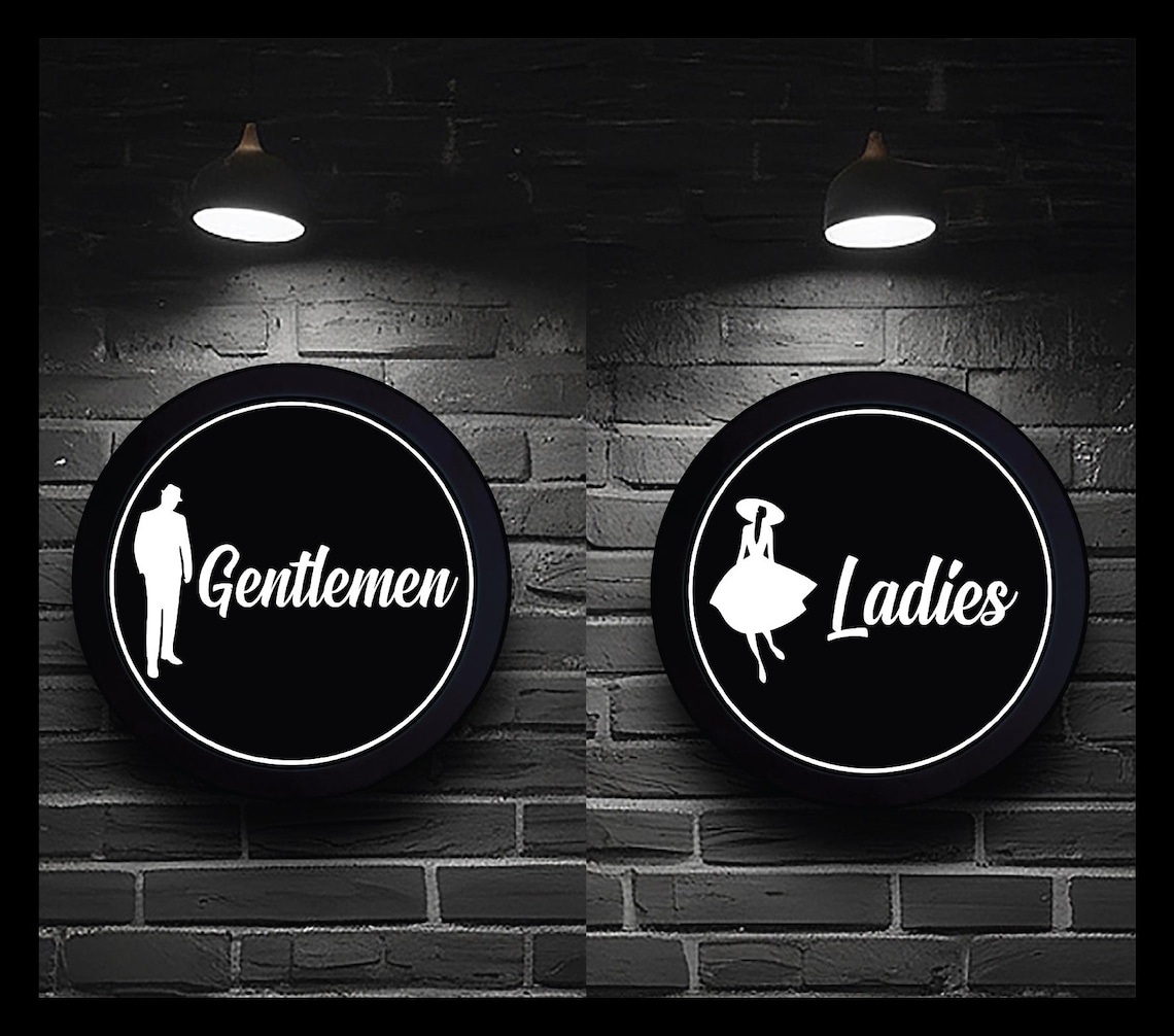 Art Deco Vintage Style Lighted Mens and Ladies Restroom Signs Man Cave ...