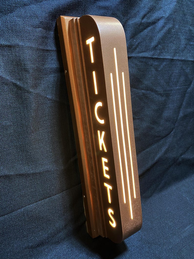Custom Art Deco Lighted TICKETS Home Theater Sign LED Sign Movie Cinema ...