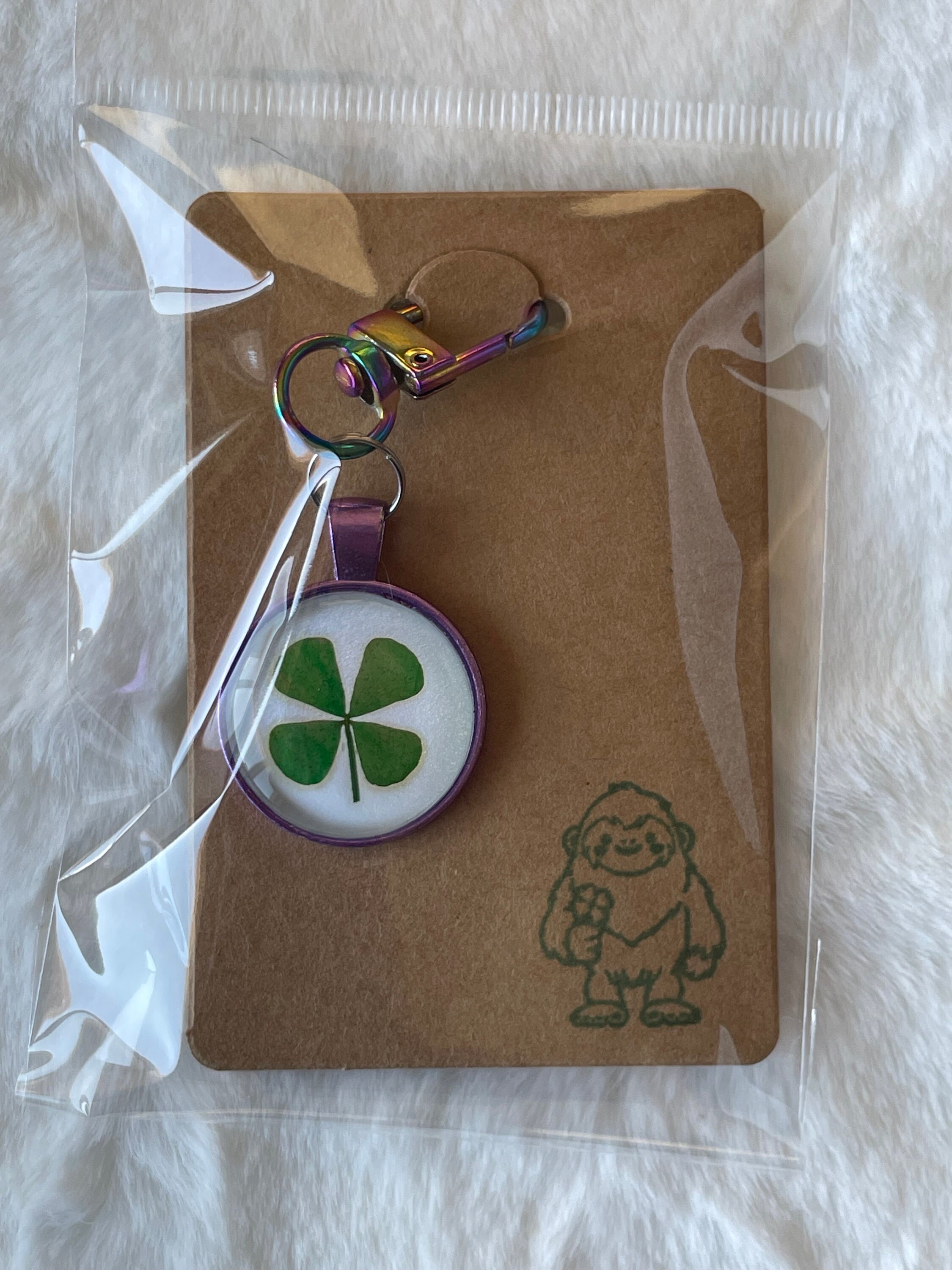 Real Four Leaf Clover Keychain Lucky Charm Keyring Shamrock Good ...