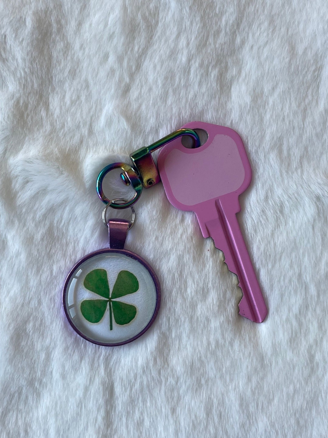 Real Four Leaf Clover Keychain Lucky Charm Keyring Shamrock Good ...