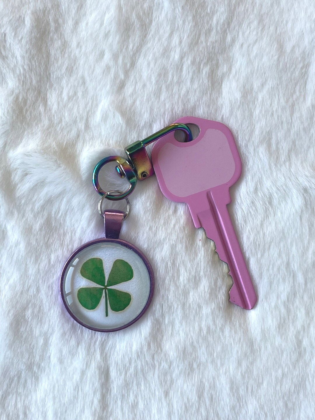 Real Four Leaf Clover Keychain Lucky Charm Keyring Shamrock Good ...