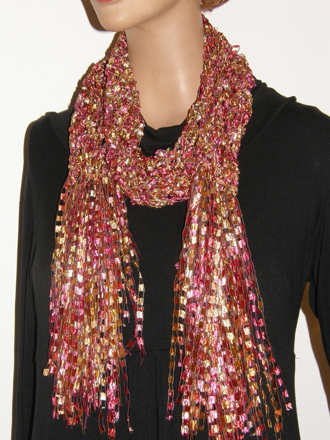 Gold Cherry Red Fancy Ribbon Scarf Fall Color Confetti Fancy - Etsy