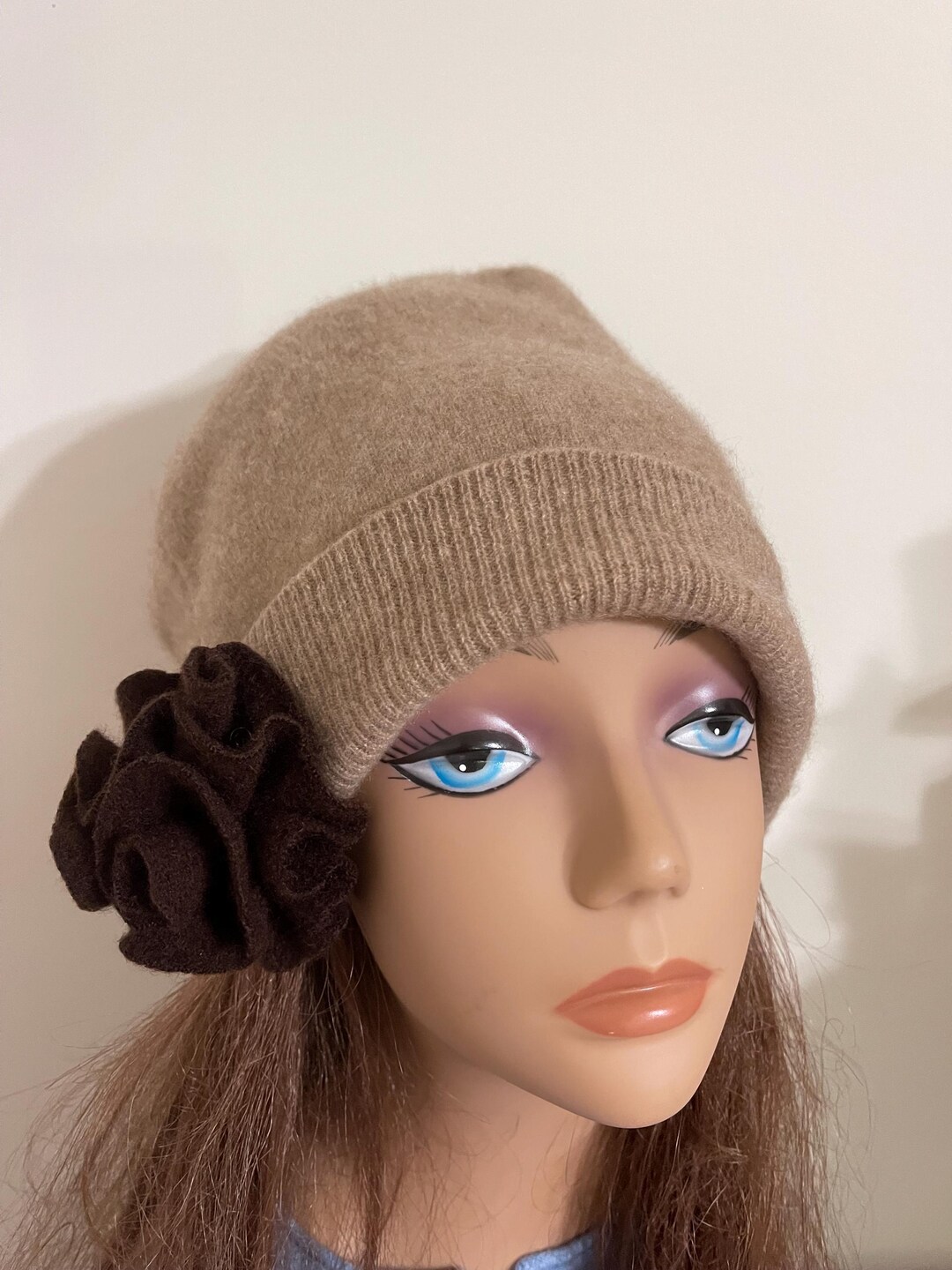 128 Camel Mocha Cashmere Hat Felted Cashmere Slouch Hat With Brown ...