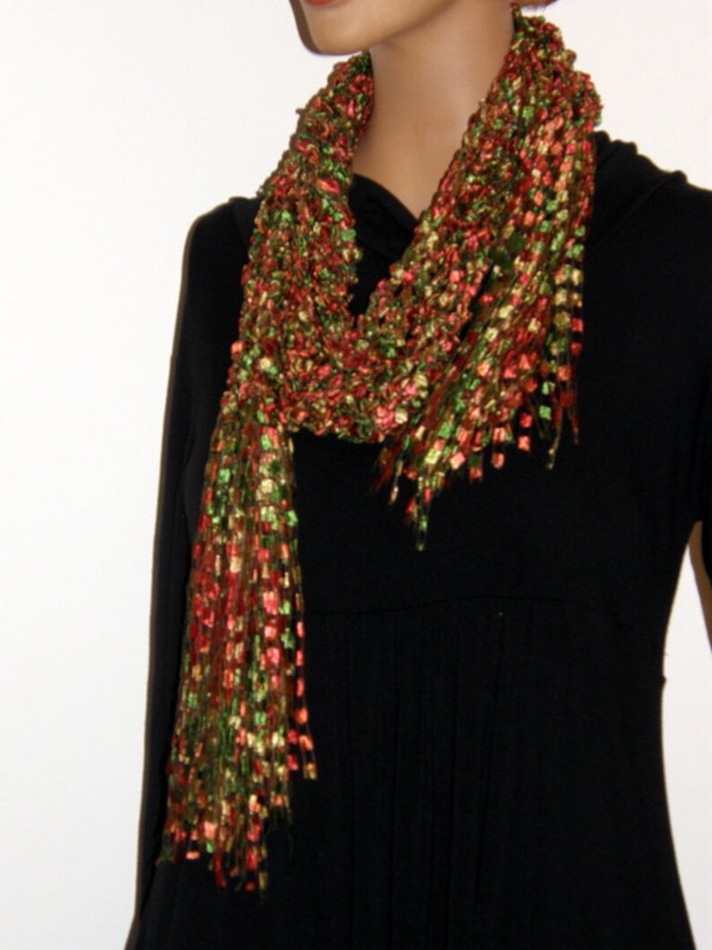 Fall Leave Fancy Ribbon Scarf Orange Red Green Color Confetti - Etsy