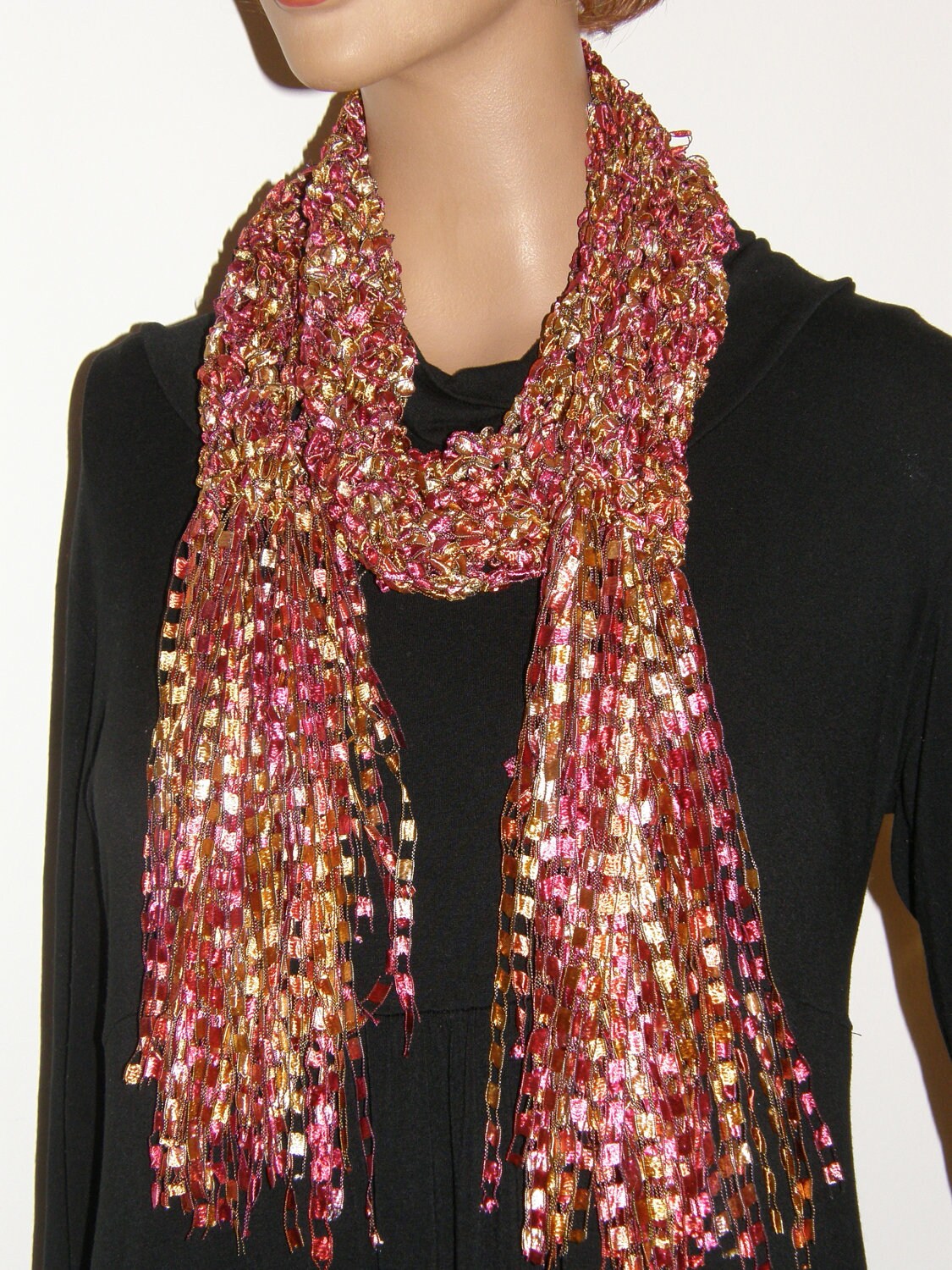 Gold Cherry Red Fancy Ribbon Scarf Fall Color Confetti Fancy - Etsy