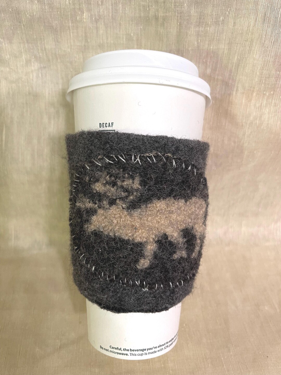 Gray Wool Felt Coffee Warmer With a Felt Moose Wool Felted Coffee Cozy ...