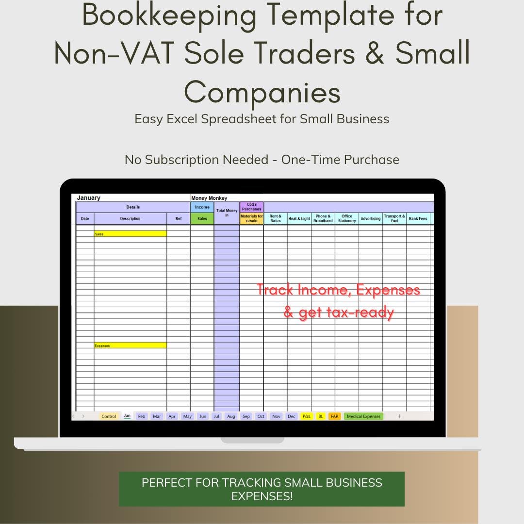 Irish Non-vat Book-keeping Template - Etsy
