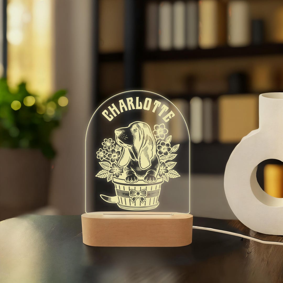 Custom Dog Night Light for Kids, Personalized Puppy Lamp, Engraved ...