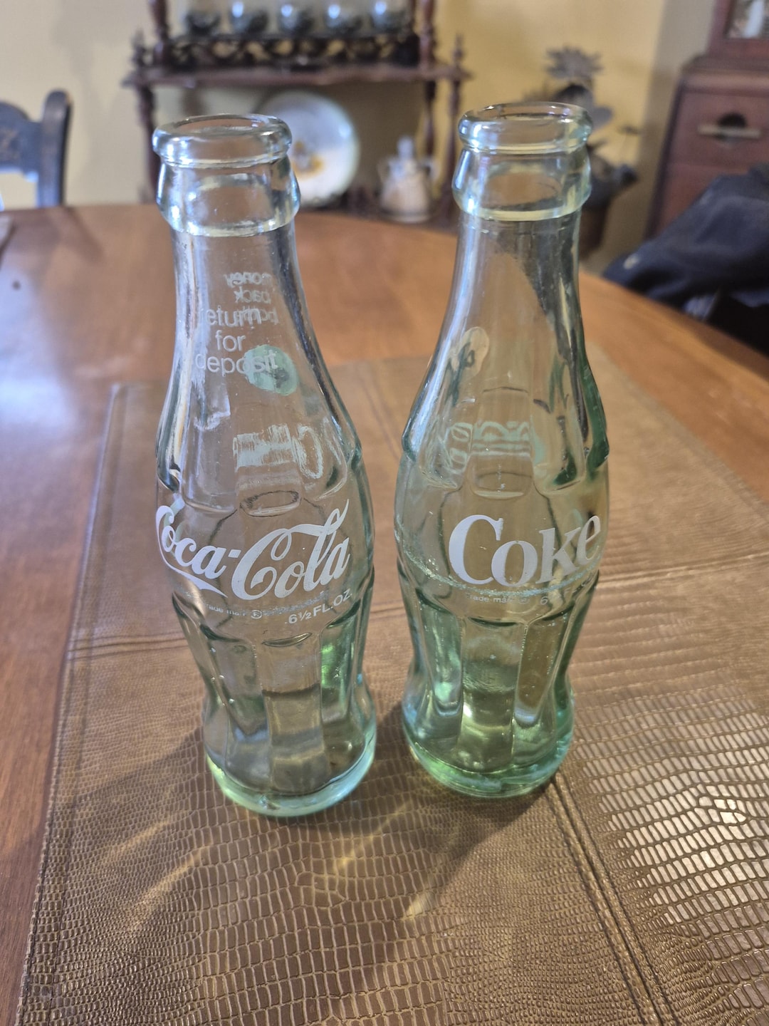 Two Vintage Coca Cola Bottles, Green Color 6.5 Ounces Very Good ...