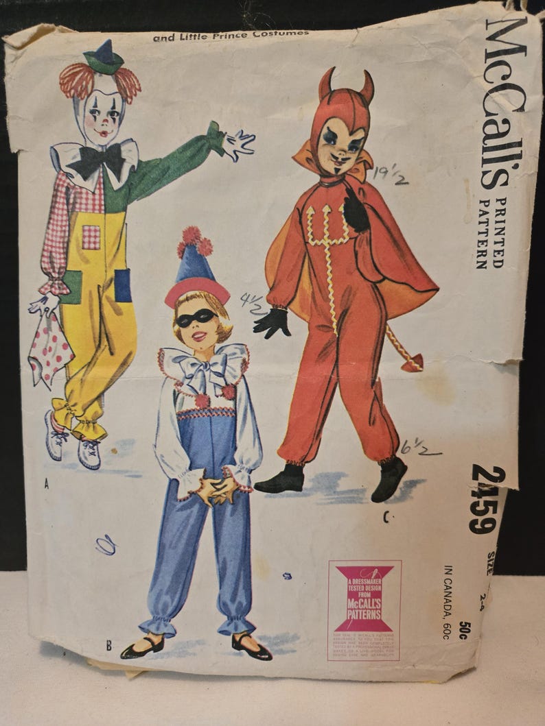 Mccall's 2459 Children's Devil, Clown and Prince Costume Patterns. Size ...