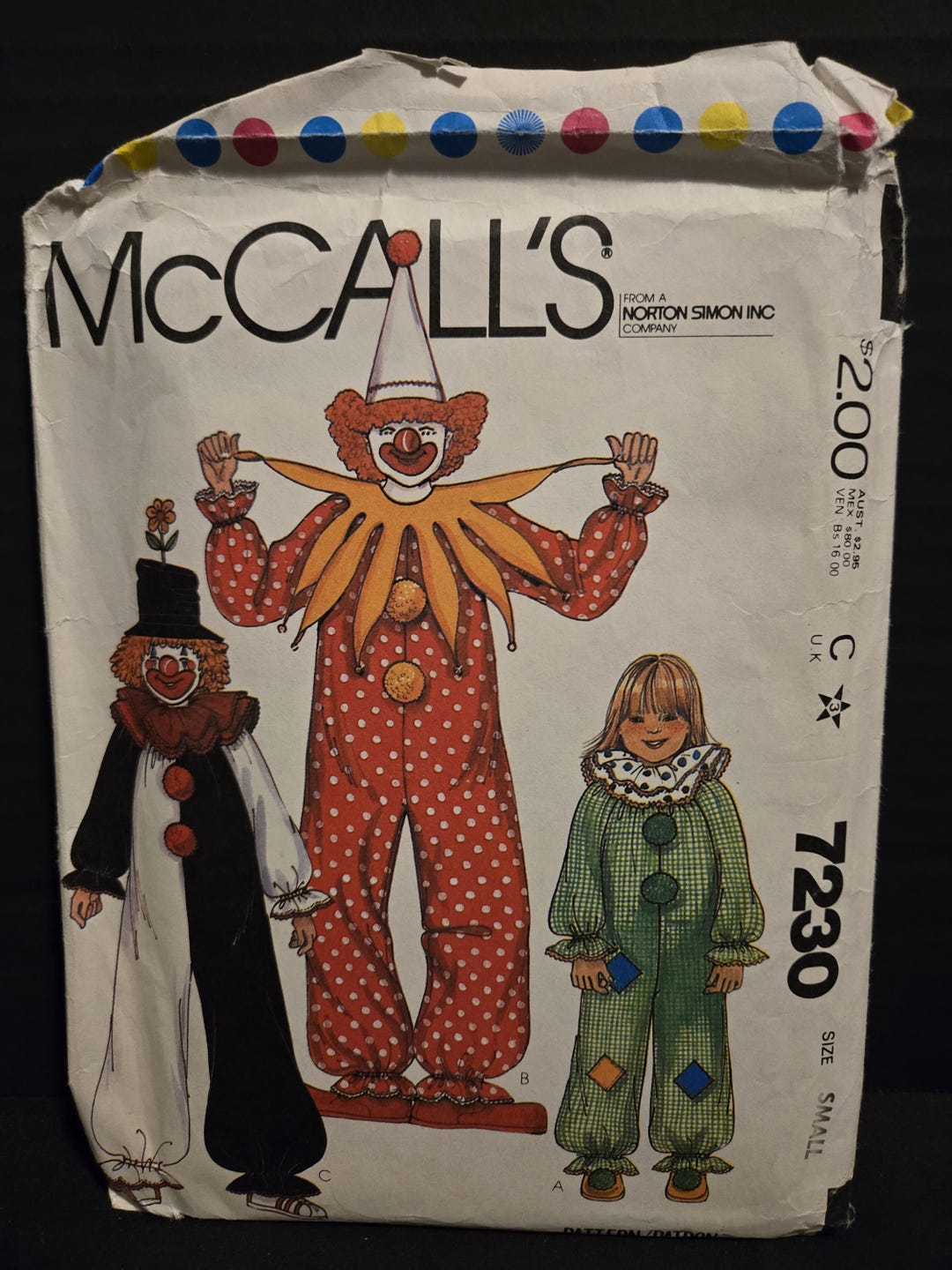 1980 Mccall's 7230 Children's Clown Costume Sewing Pattern Small ...