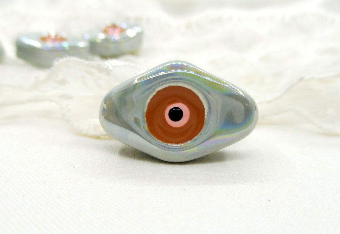 Rhombus Ceramic Bead, Greek Enameled Ceramic Slider, Evil Eye Bead ...