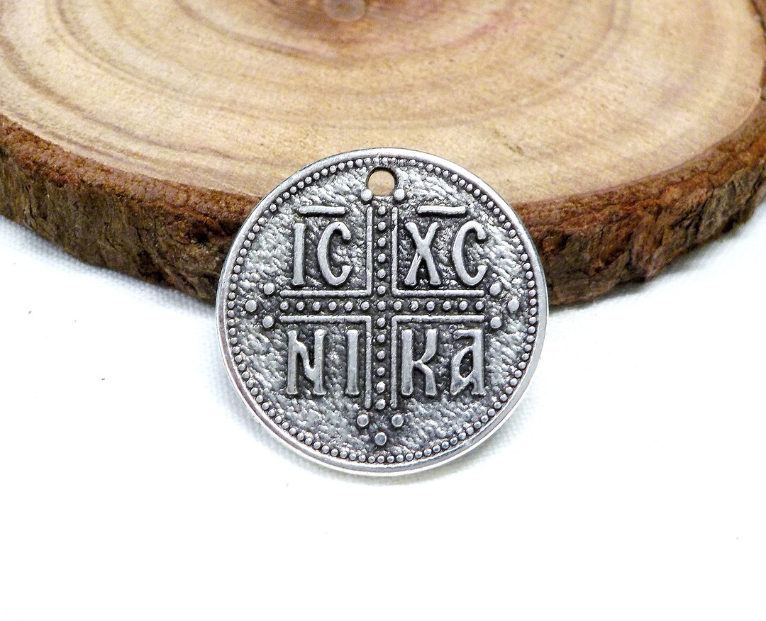 999 Silver Plated Round Cross Pendant, Constantine Coin Pendant ...
