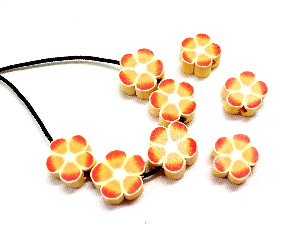 Fimo Polymer Clay Yellow Orange Flowers Beads, Blossom Flower Beads ...