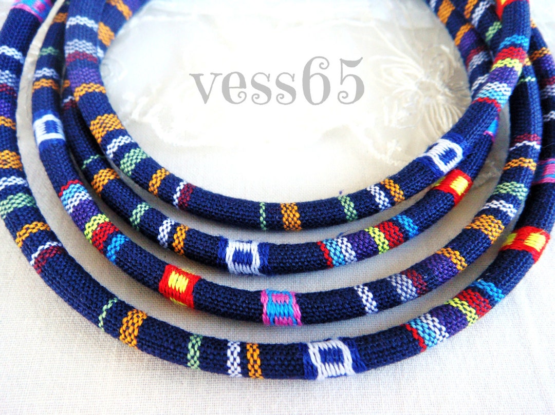 Blue Multi Stitched Fabric Cotton Cord, Embroidered Textile Cord ...