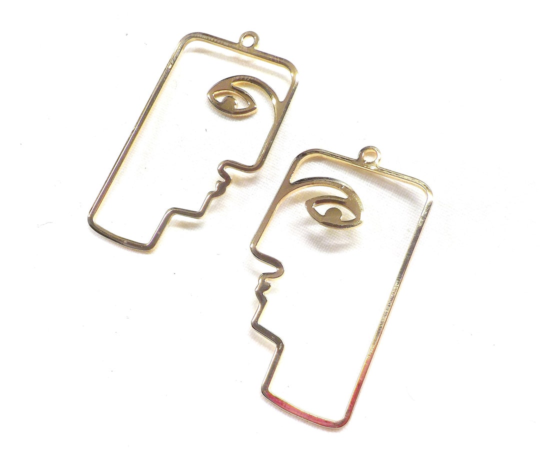 Gold Plated Face Pendant, Face Charm, Abstract Face Pendant, Face ...