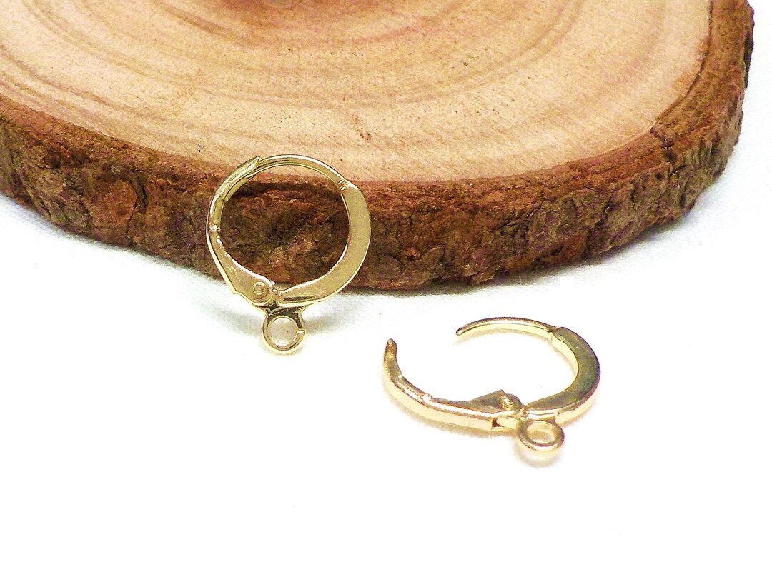 Gold Plated Brass Lever Back Round Earrings, Secure Hook Earrings With ...