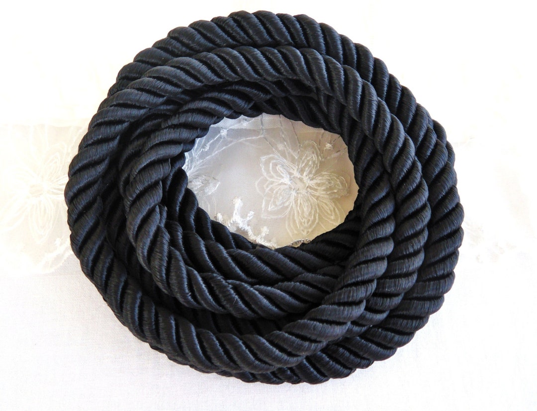 Black Satin Twisted Cord, Wrapped Thread Cord, 9mm Rope Cord - 1 Yard ...