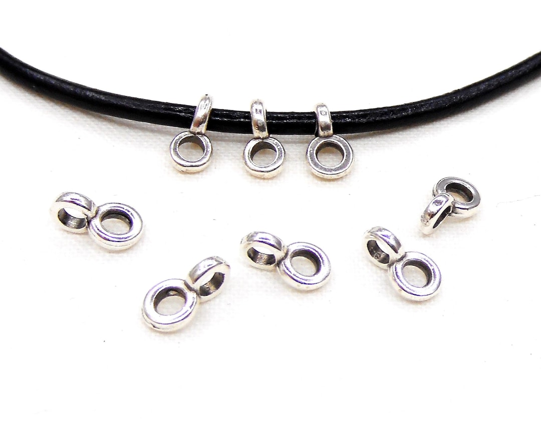 Silver Bail Beads, Bail Charm Holder Spacer With Loop, Cord Bails, Ring ...