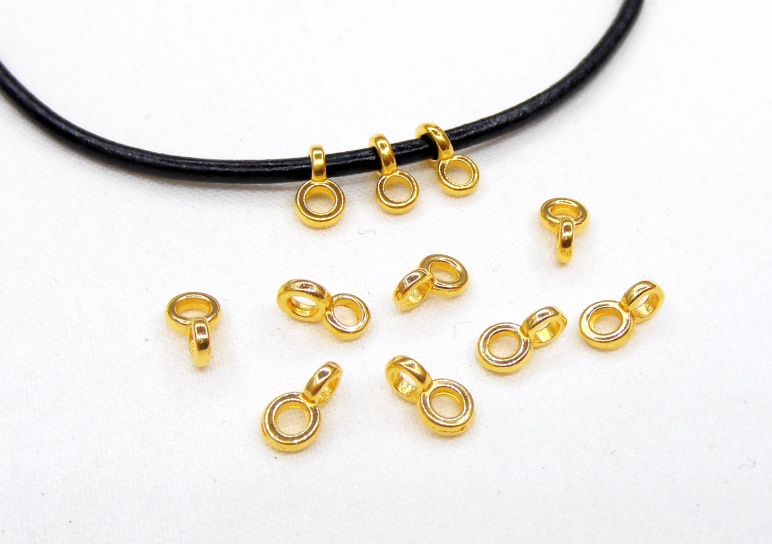 Gold Bail Beads, Bail Charm Holder Spacer With Loop, Cord Bails, Ring ...