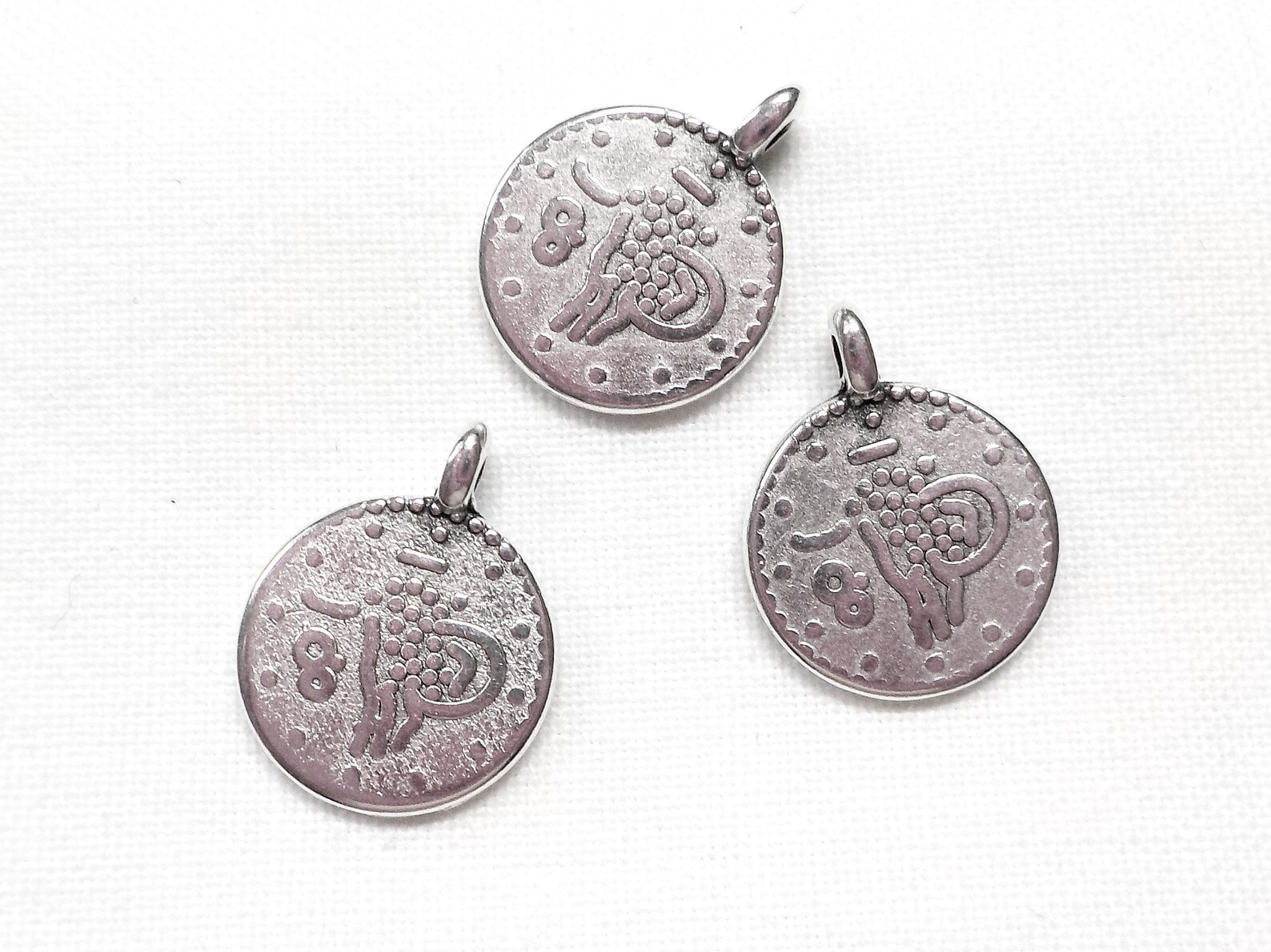Silver Plated Coin Charm, Ethnic Round Charm, Boho Charm, Necklace ...