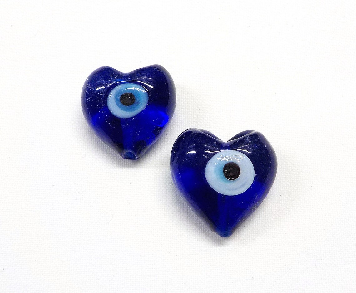 Glass Evil Eye Heart Beads Blue Evil Eye Pendant Good Luck | Etsy