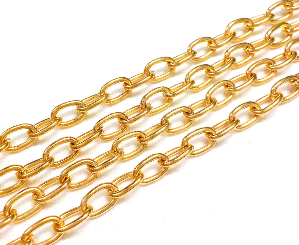 24K Gold Plated Over Steel Oval Link Cable Chain, Oval Open Links 9x6mm ...
