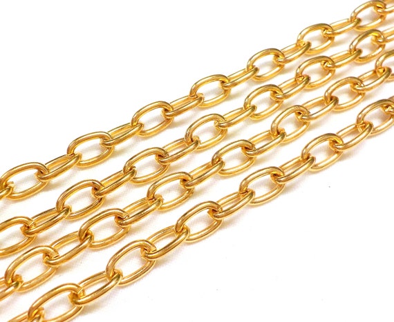 24K Gold Plated over Steel Oval Link Cable Chain Oval Open | Etsy