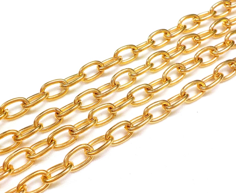 24K Gold Plated Over Steel Oval Link Cable Chain, Oval Open Links 9x6mm ...