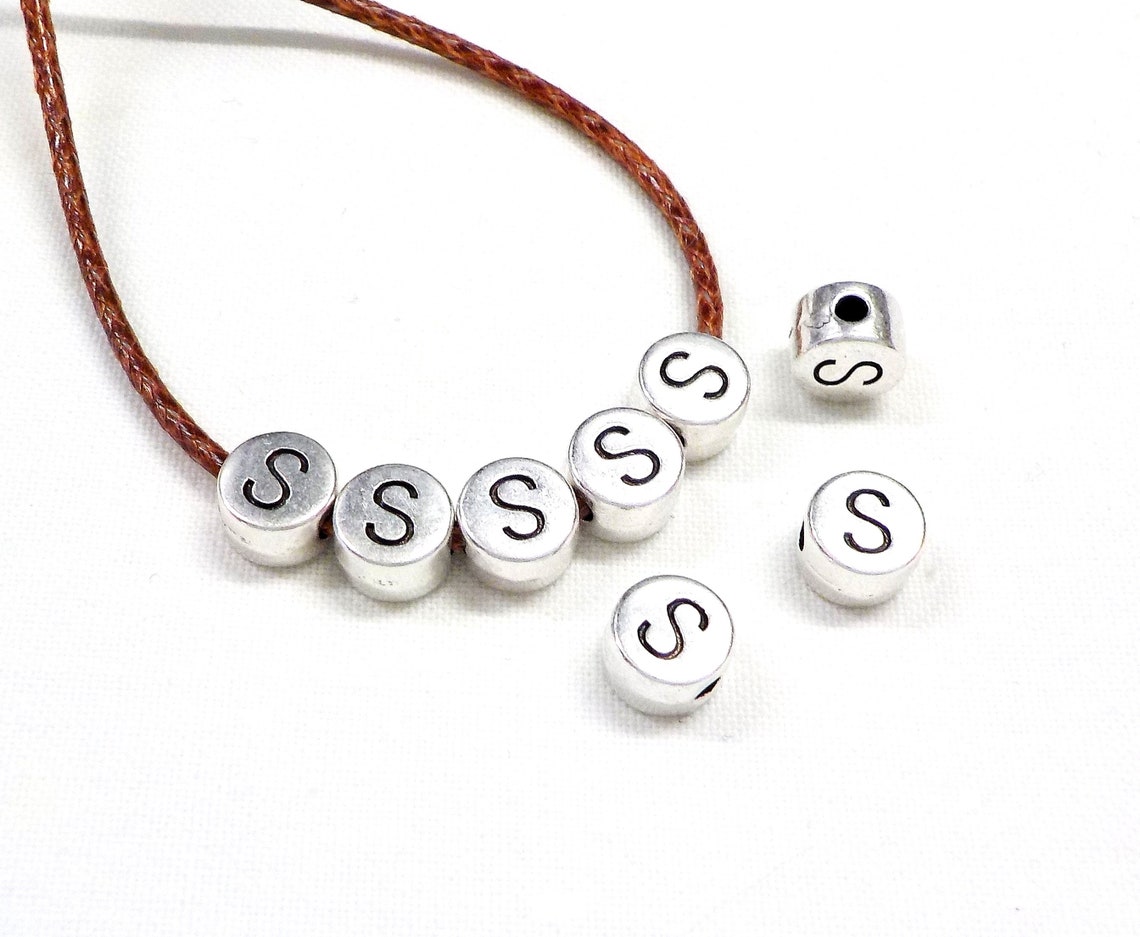 Letter Bead S Round Spacer Bead Silver Plated Initial - Etsy