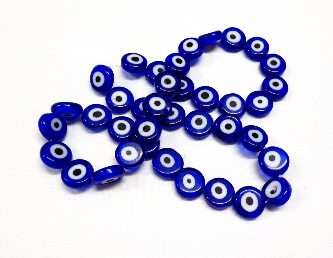 Large Evil Eye Flat Beads, Blue Evil Eye Beads, Good Luck Beads ...