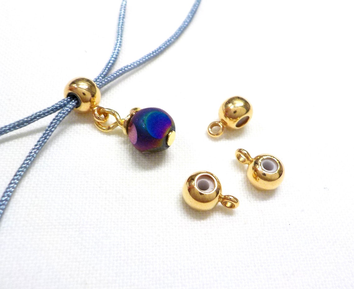 Gold Stopper Bail Beads With Rubber Tube, Charm Holder Spacer With Loop ...