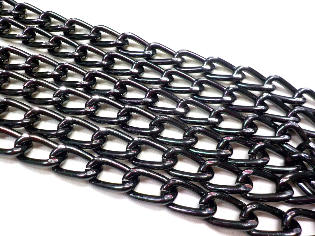 Gun Metal Curb Chain, Black Aluminum Diamond Cut Chain, Open Link ...